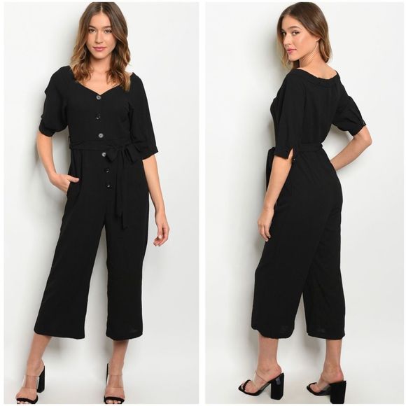 Gilli clothing | Pants & Jumpsuits | Belted Wide Leg Capri Jumpsuit ...